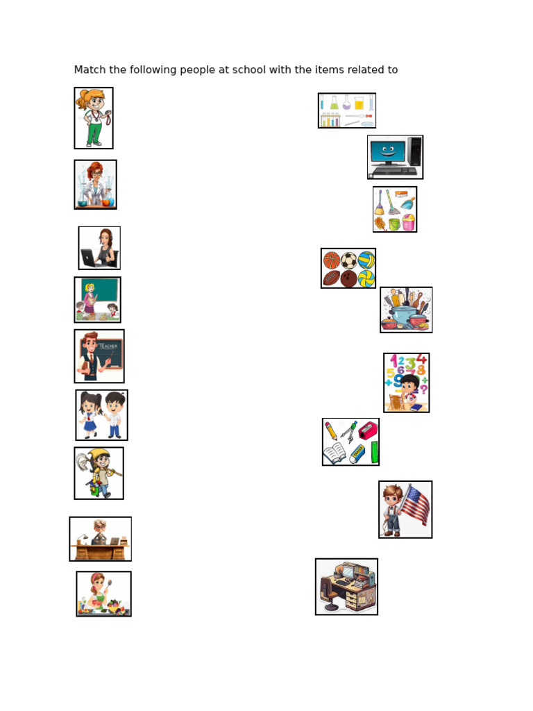 Match Items People at School[1] Julio | PDF