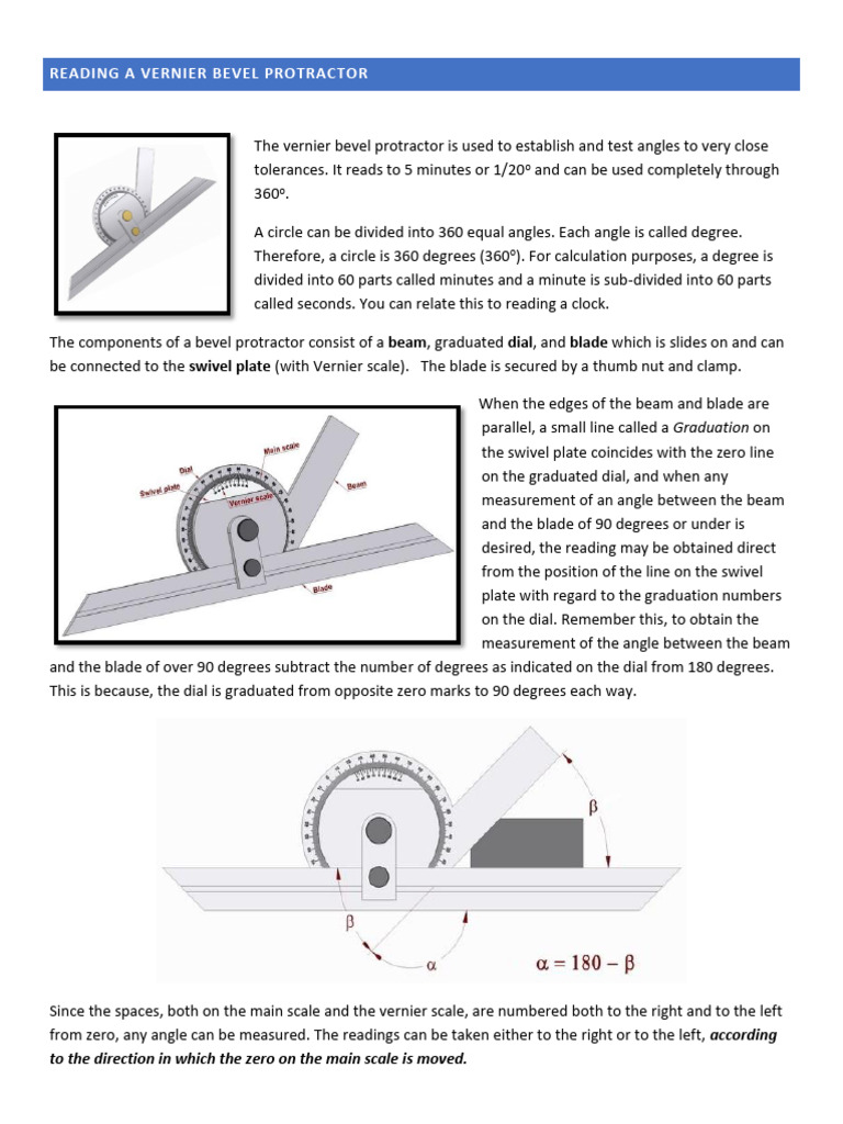 Reading A Vernier Bevel Protractor | PDF | Angle