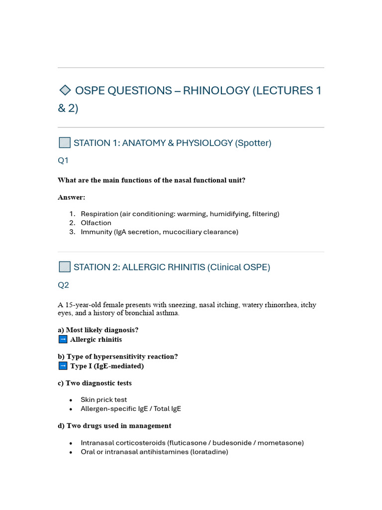 ospe ENT | PDF | Allergy | Human Nose