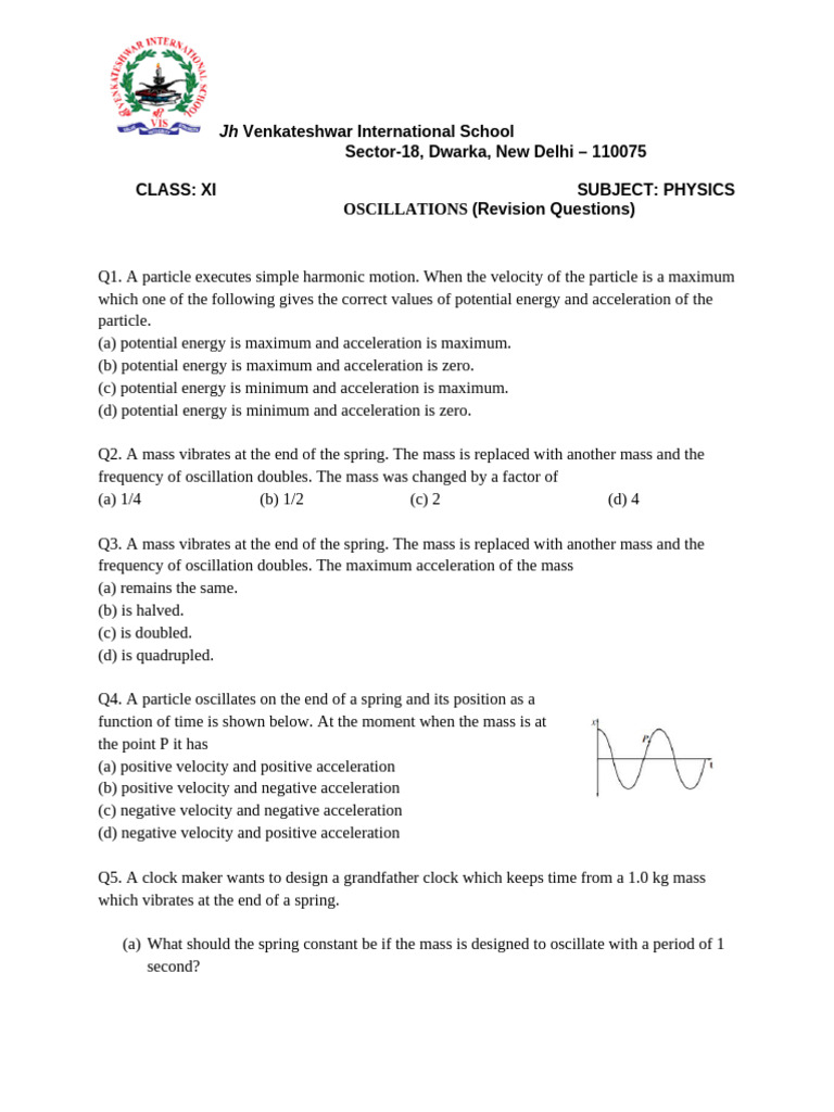 Oscillations Revision Worksheet | PDF | Oscillation | Mass