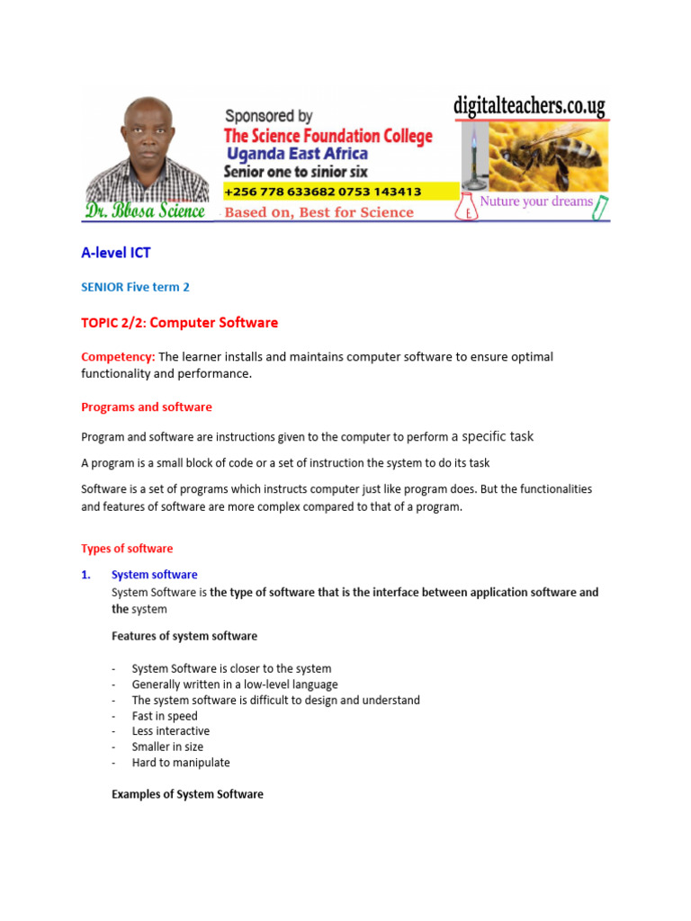 New Curriculum A Level ICT 2025 Topic 4 Computer Software | PDF ...
