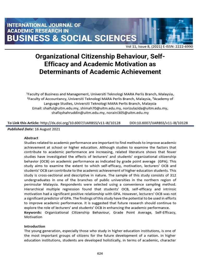 Organizational Citizenship Behaviour Self Efficacy and Academic ...