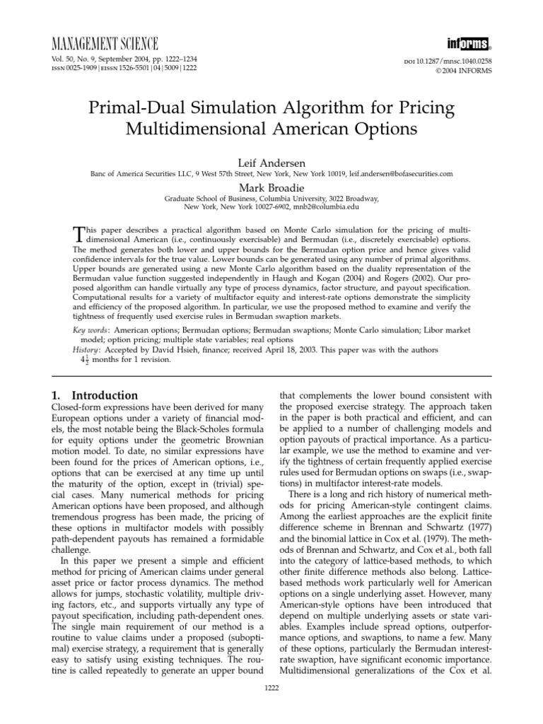 A Primal-Dual Simulation Algorithm For Pricing Mul | PDF | Option ...