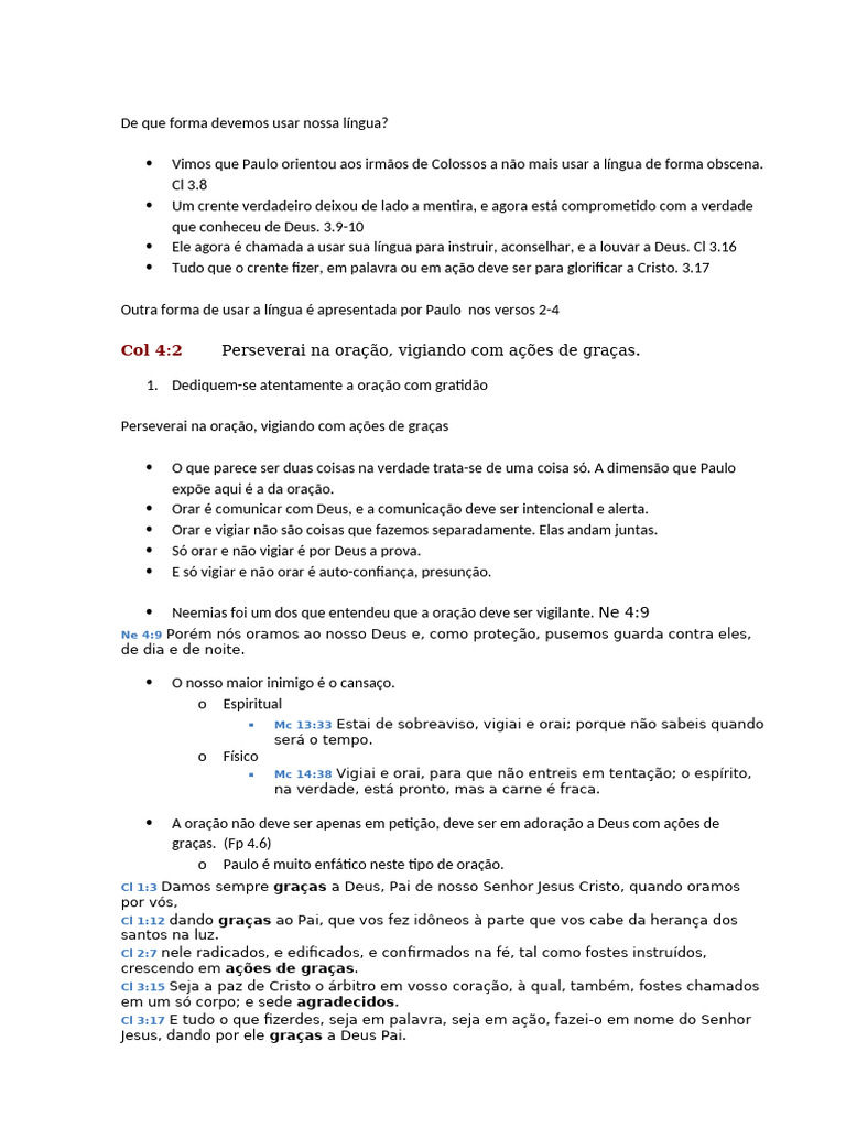 De Que Forma Devemos Usar Nossa Língua CL 4.2-6 | PDF | Oração | Deus