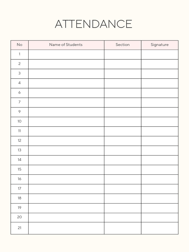 Pink Modern Simple Class Attendance Sheet | PDF