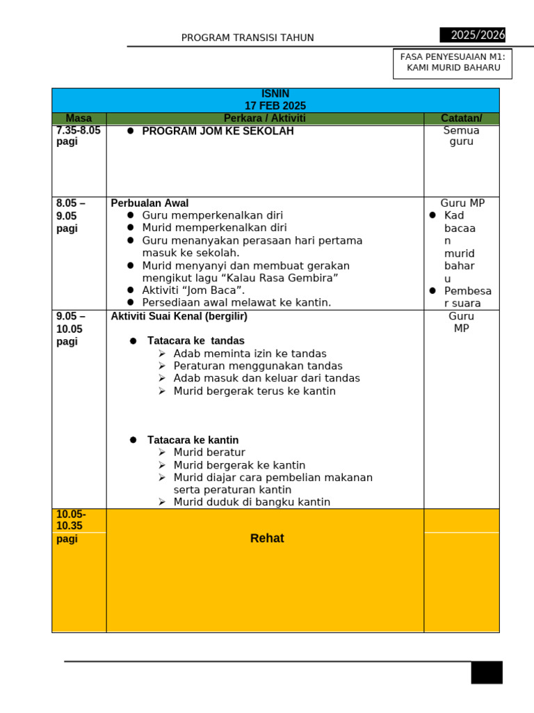 Jadual Transisi 2025 | PDF