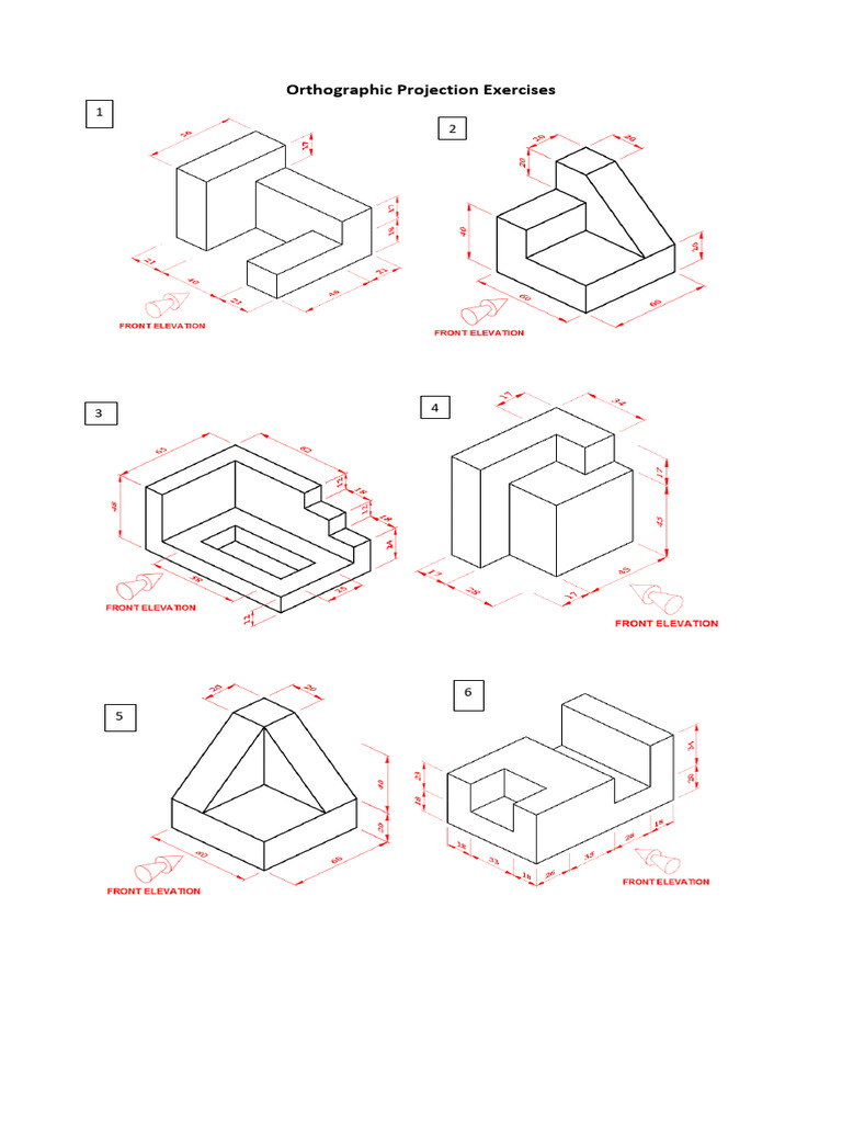 Orthographic Projection Exercises | PDF