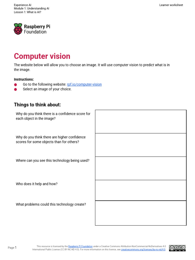 M1-L1-A4_en_Worksheet Optional - Computer Vision | PDF