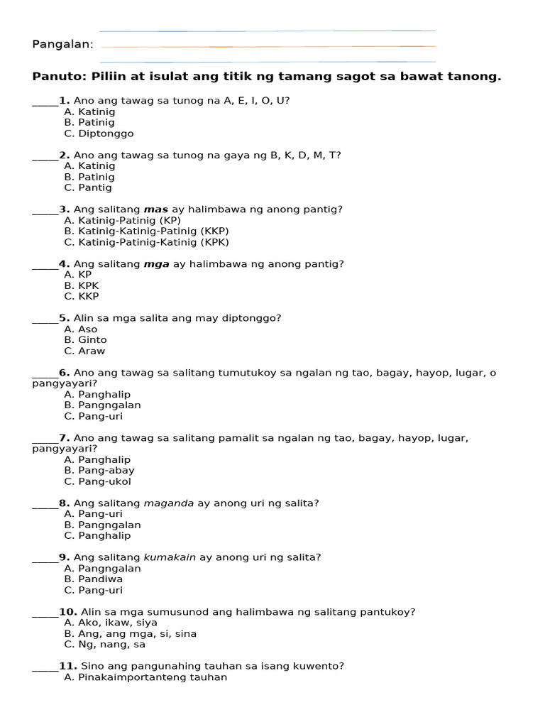 2nd Periodic Test in Filipino 2 | PDF