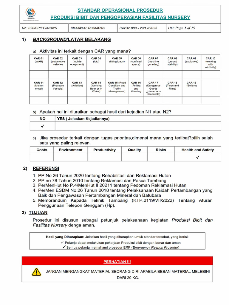 026 - Sop - Produksi Bibit Dan Pengoperasian Fasilitas Nursery | PDF