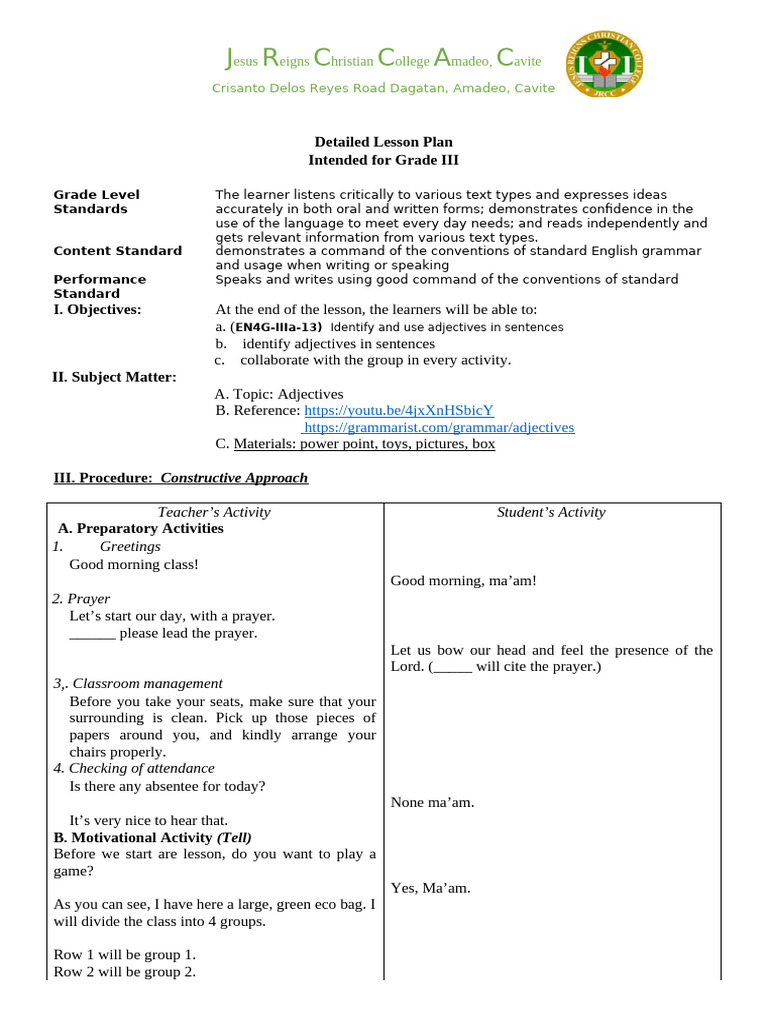 (Final) Detailed Lesson Plan REVISION CONSTRUCTIVE APPROACH (fINAL ...