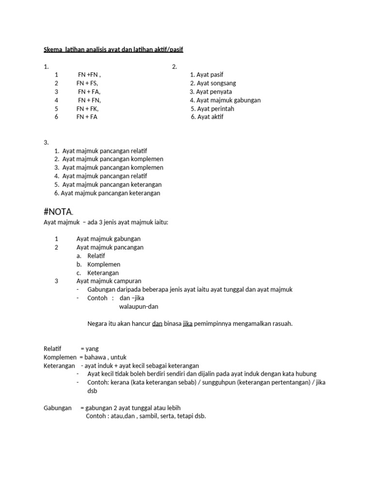 Skema Latihan Analisis Ayat Dan Latihan Aktif | PDF