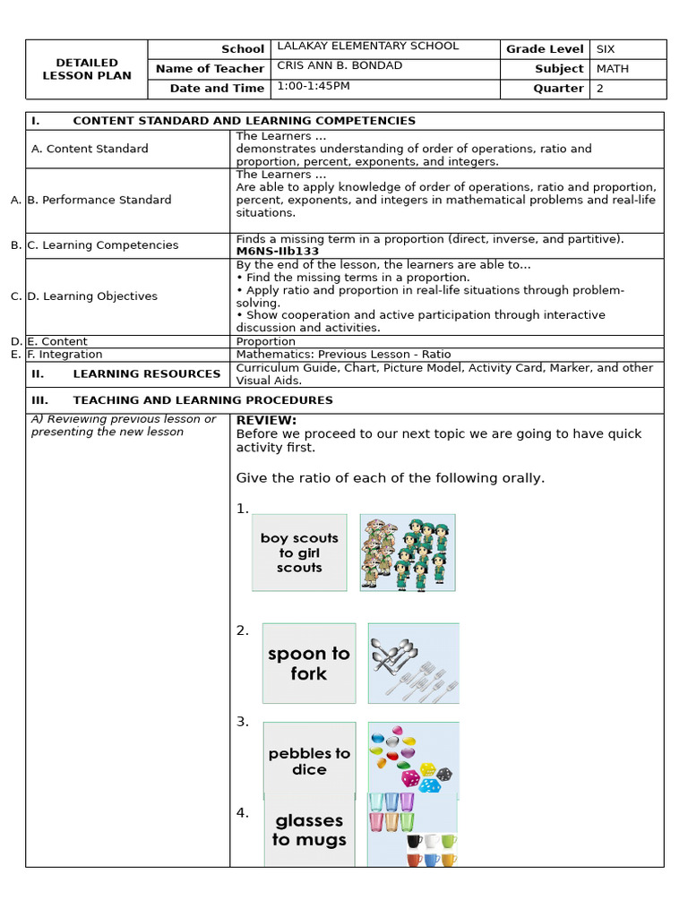 Group3 Quarter2 Week4 2025-2026 Ratio-Proportion | PDF | Learning | Ratio