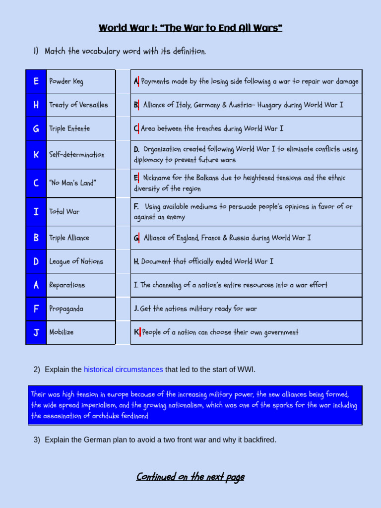 WWI Note Task | PDF | World War I | International Relations