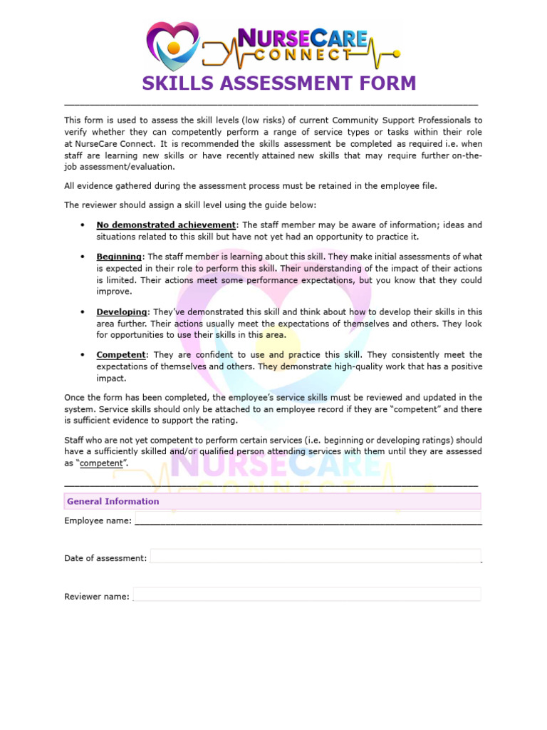 NCC Skills Assessment Form | PDF | Skill | Cognition