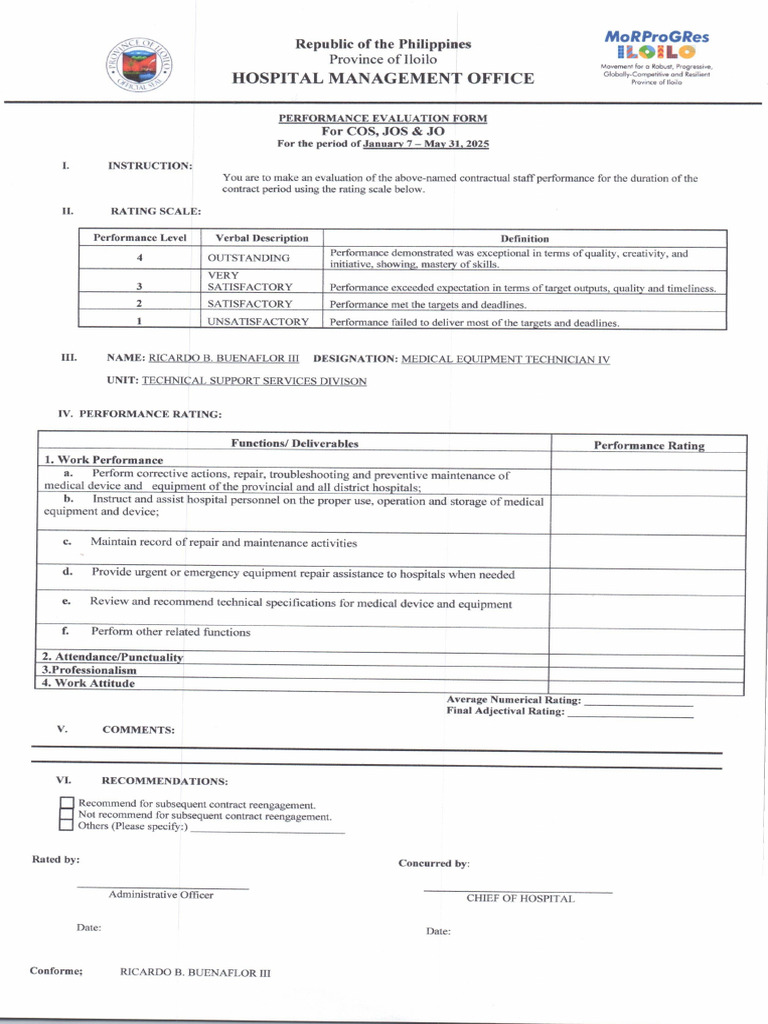 Performance Evaluation Form (Met IV) | PDF
