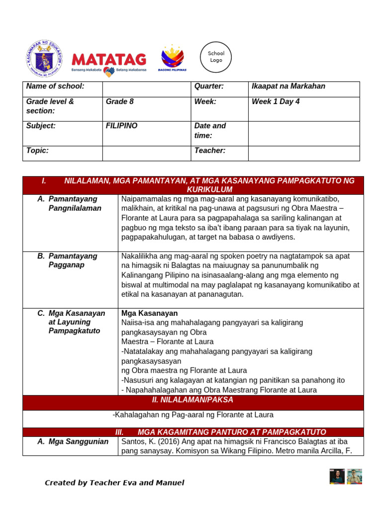 DLP q4 Filipino 8 Week 1 Day 4 | PDF