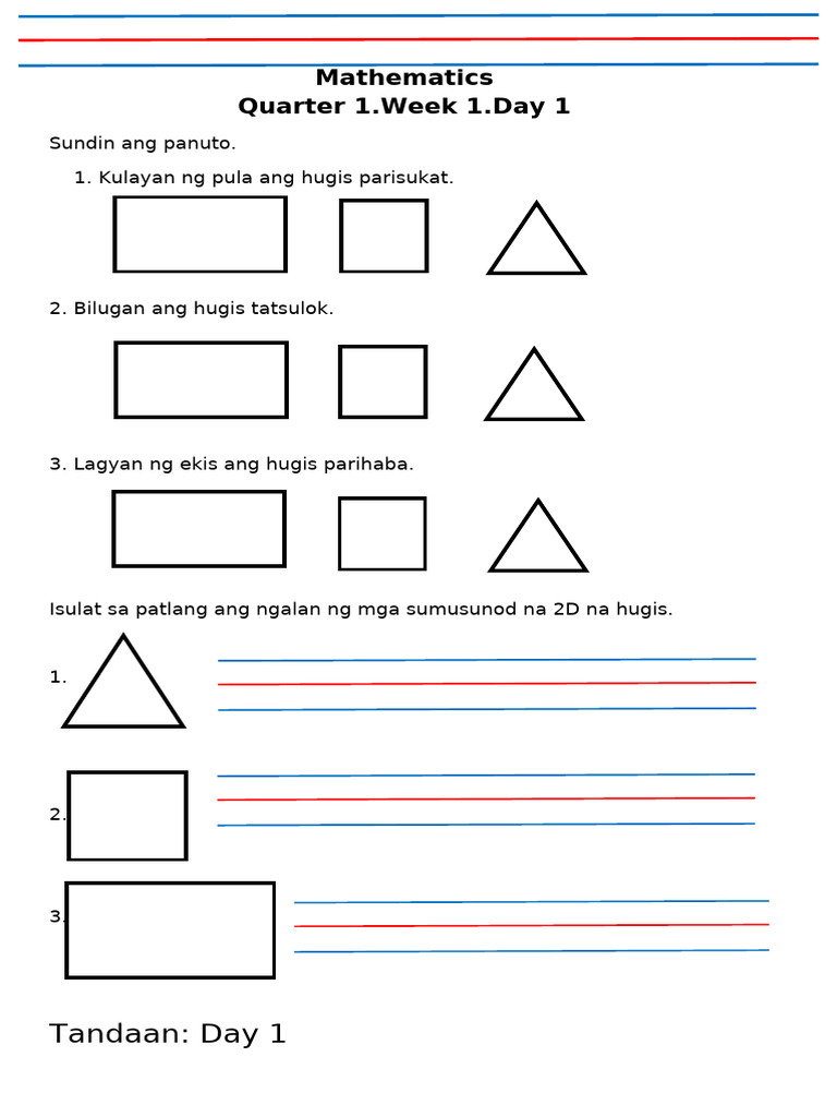 Q1 W1 Math Worksheets | PDF