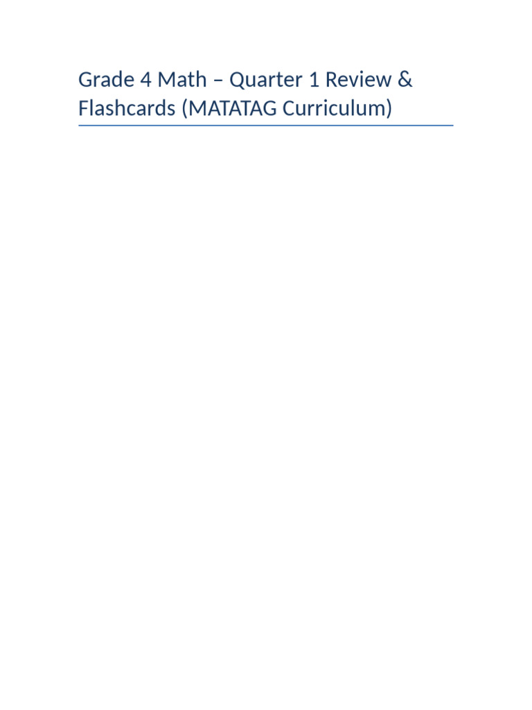 Grade4 Math Quarter1 Review Flashcards | PDF