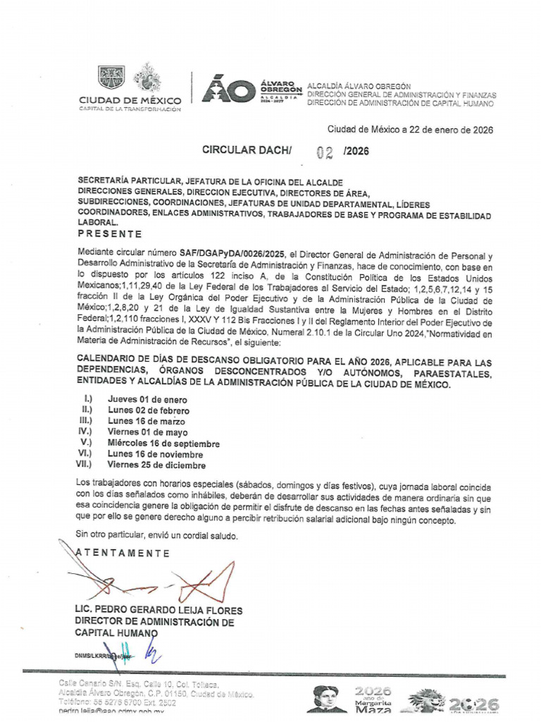 Circular Dias de Descanso 2026 | PDF