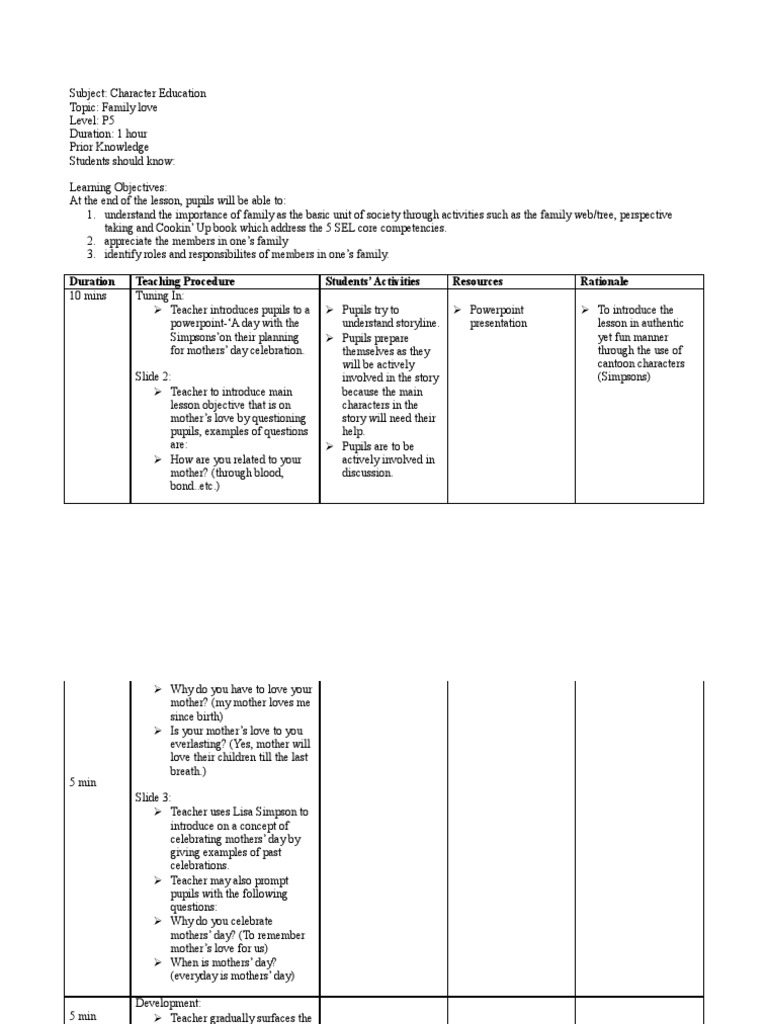 SEL Lesson Plan: Family Love | PDF | Lesson Plan | Behavior Modification