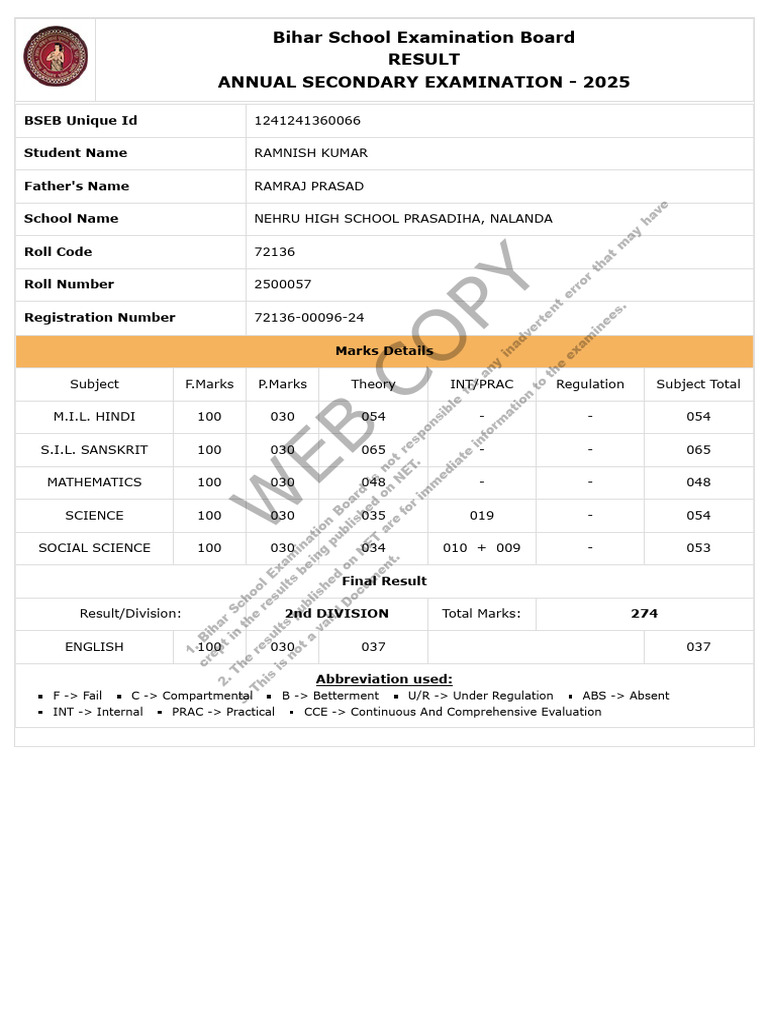 Secondary Annual Result 2025 | PDF | Educational Stages | Secondary ...