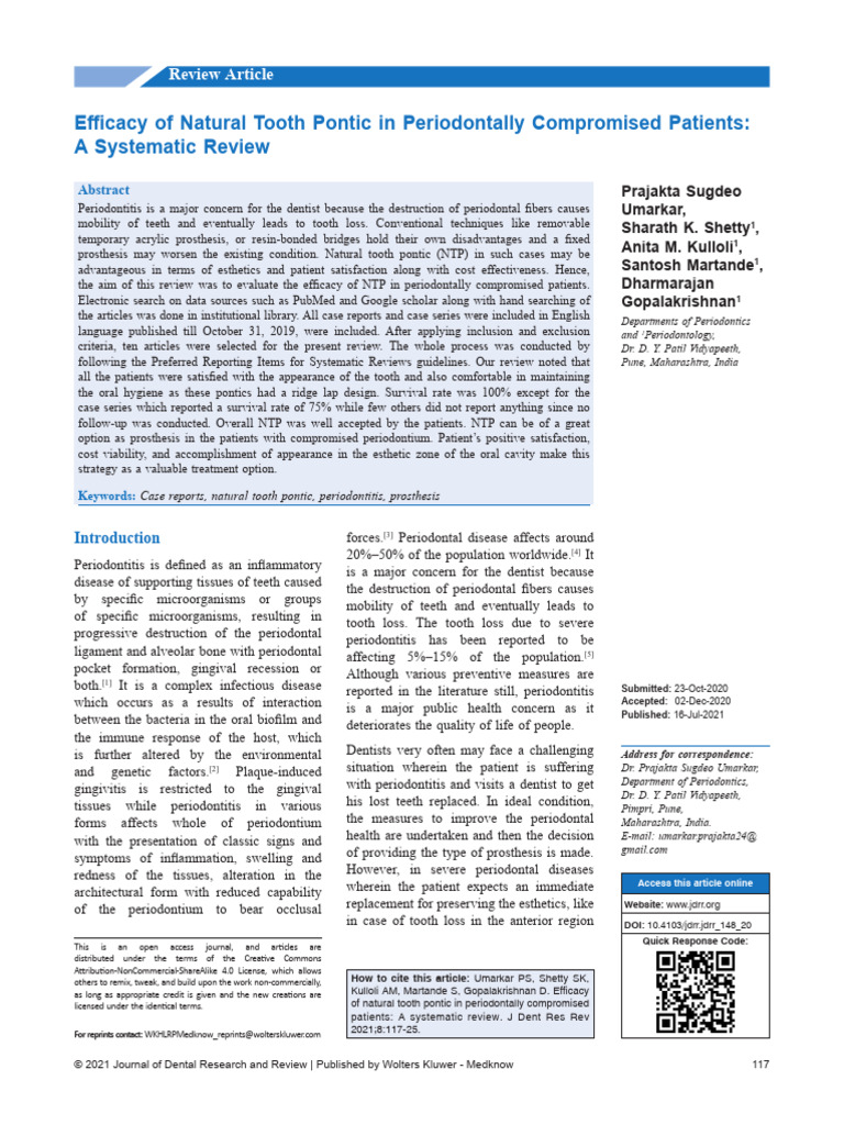 Efficacy of Natural Tooth Pontic in Periodontally.10 | PDF ...