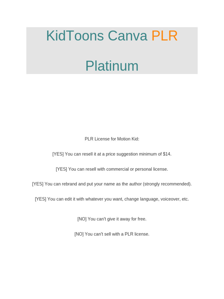 KidToons Canva PLR Platinum | PDF