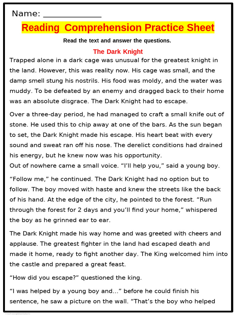 Reading Comprehension Year 7 the Dark Knight | PDF | Chess Theory | Chess