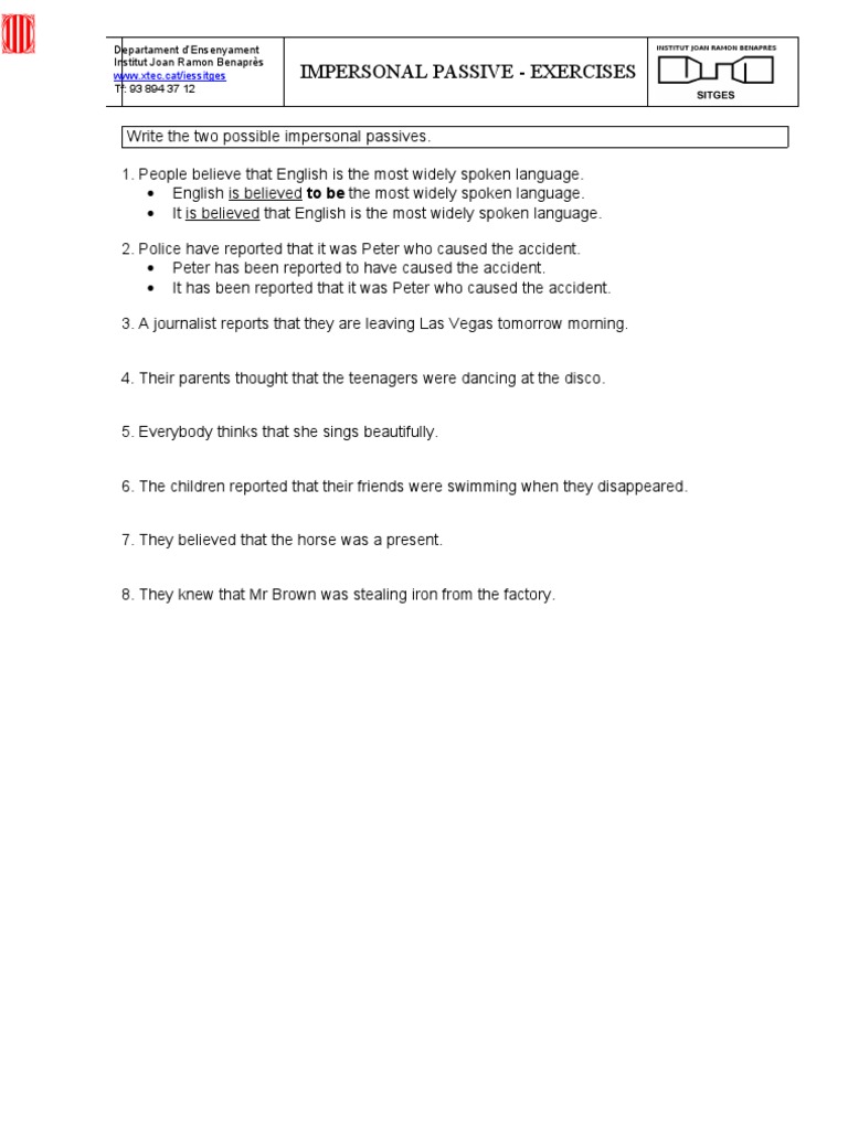 Impersonal Passive Exercises