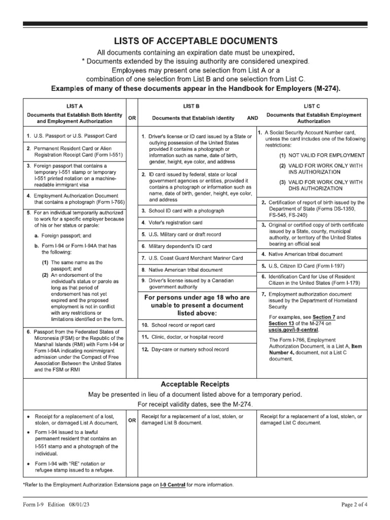 List of Acceptable Documents | PDF