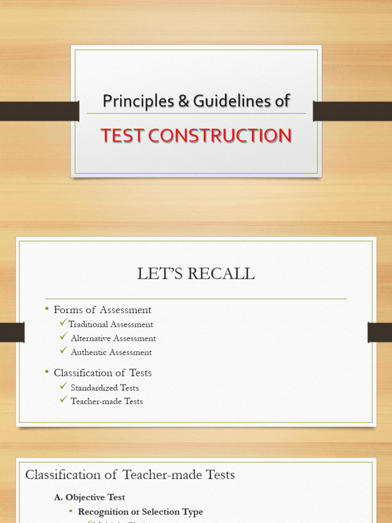 6.1 Principles Guidelines Test Construction MCQ For Sharing | PDF ...