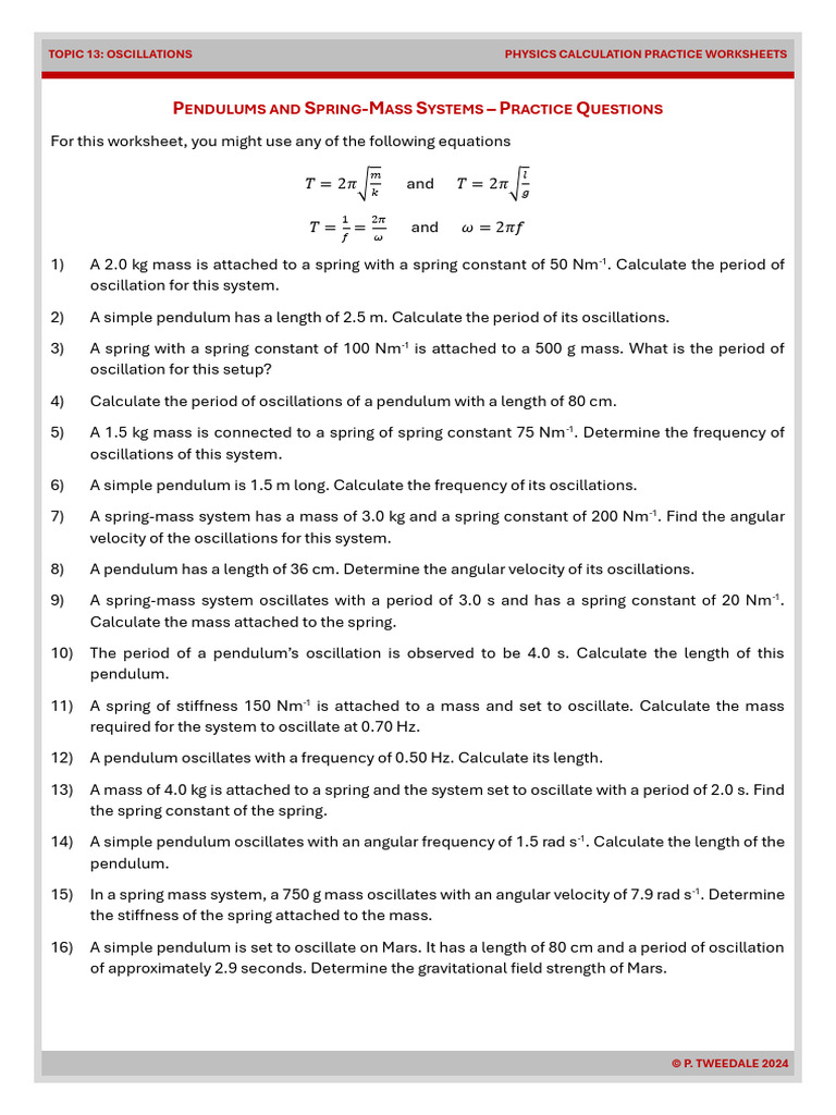 WS13.2-Pendulums-and-Spring-Mass-Systems-(PJT) | PDF | Oscillation ...