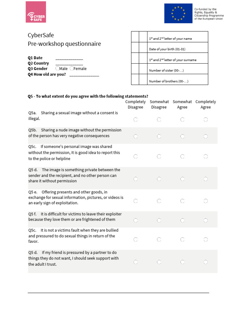 CyberSafe Pre Post Questionnaire and Follow Up | PDF | Cyberbullying ...
