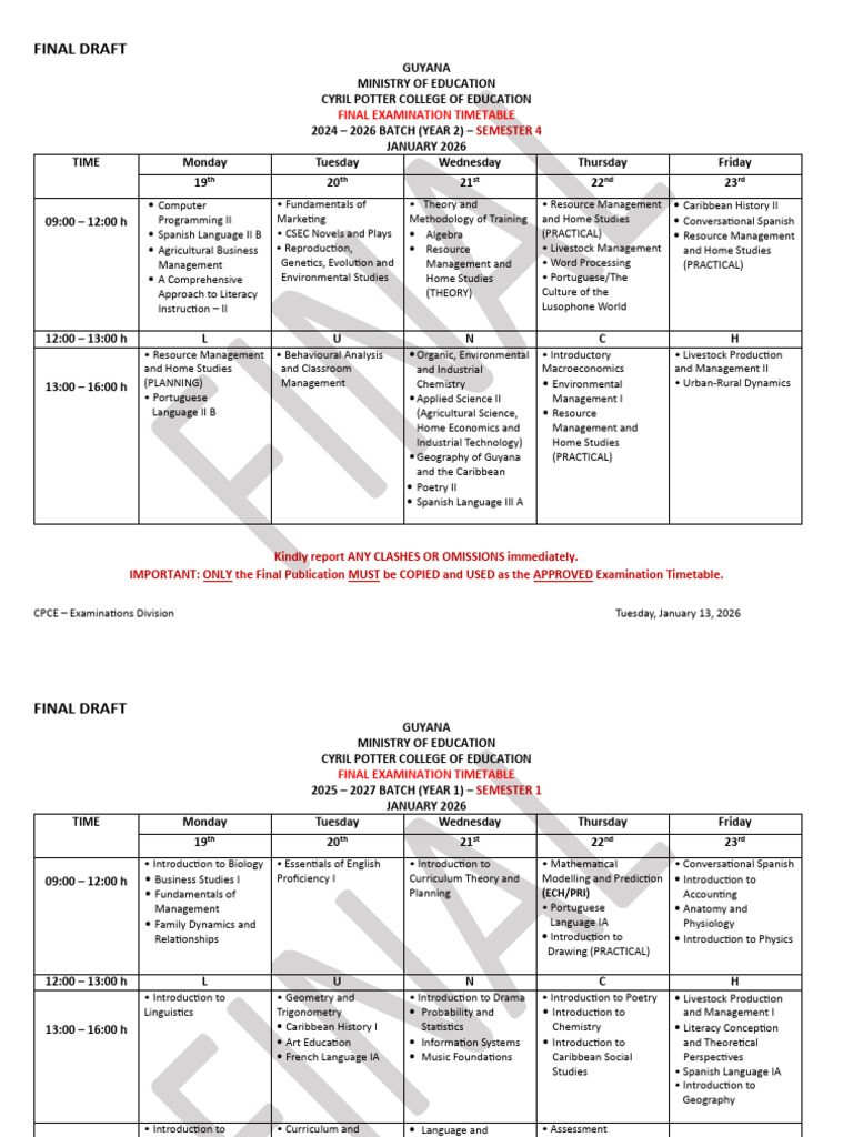 Examination Timetable Sem 1 and 4 Jan 2026 (Revised Final Draft ...