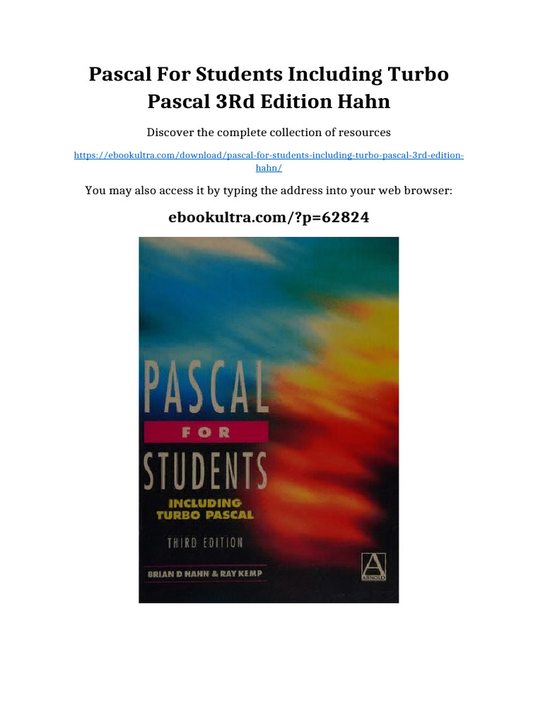 Pascal For Students Including Turbo Pascal 3rd Edition Hahn Updated ...
