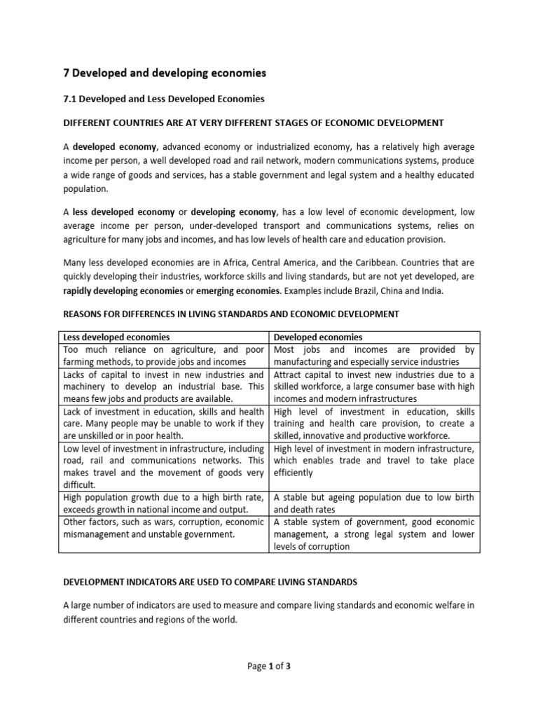 7.1 Developed and Less Developed Economies | PDF | Aids | Developing ...