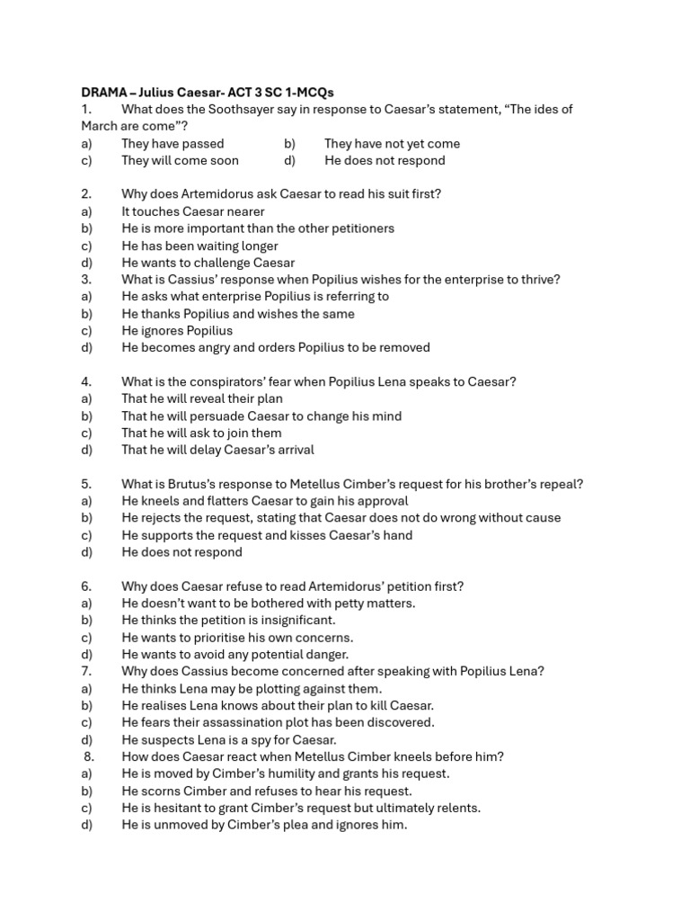 DRAMA - Julius Caesar - ACT 3 SC 1-MCQs | PDF | Julius Caesar | Mark Antony
