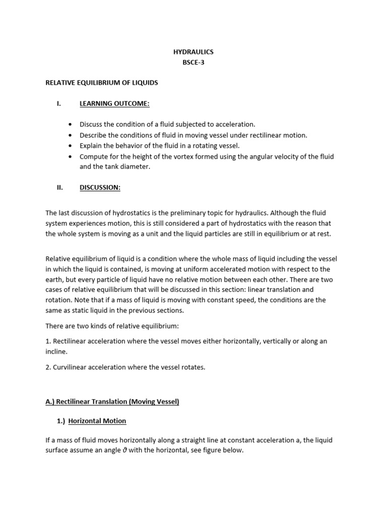 Relative Equilibrium of Liquids | PDF | Force | Acceleration