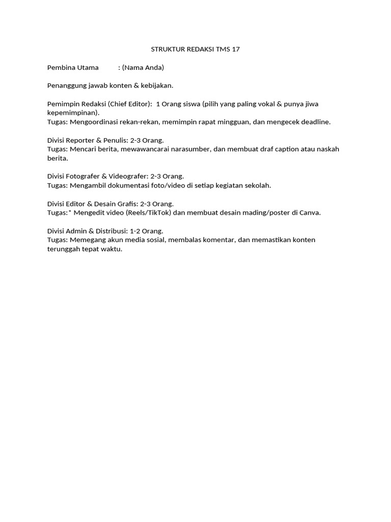 Struktur Redaksi Tms 17 | PDF