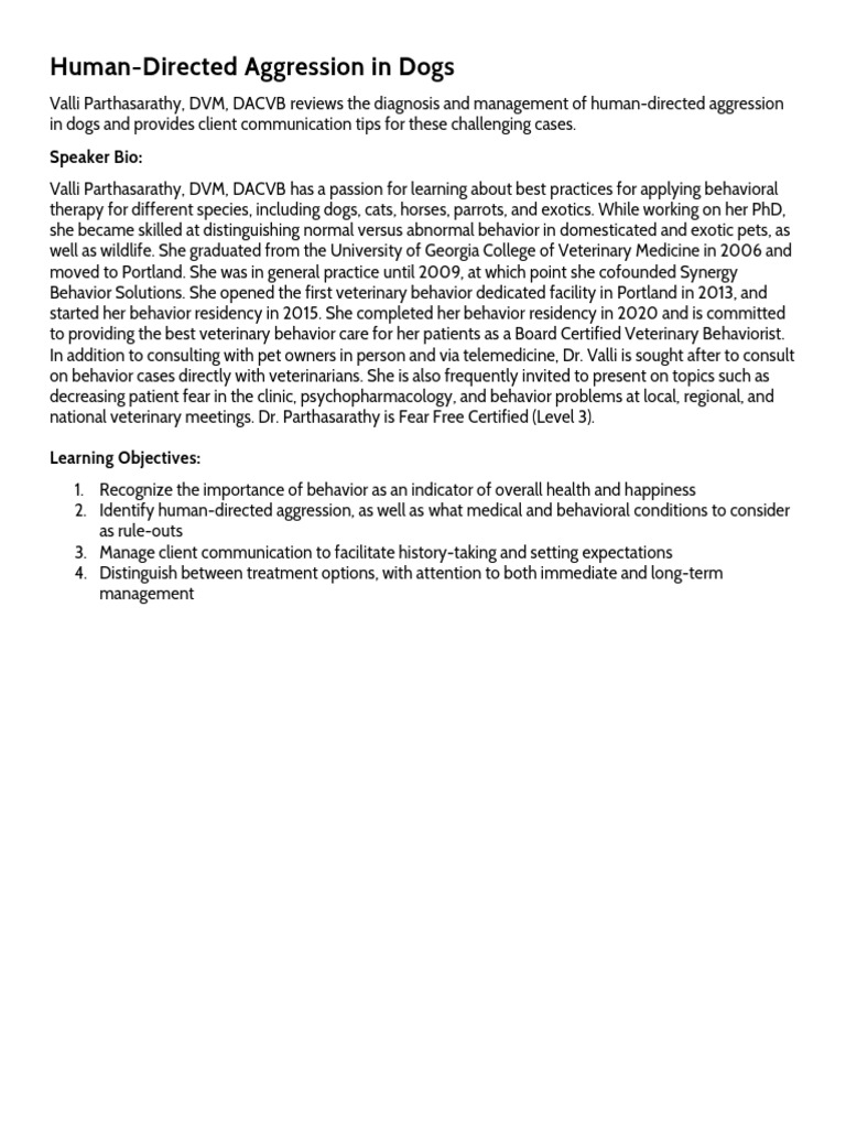 Human-Directed Aggression in Dogs | PDF | Dogs | Aggression