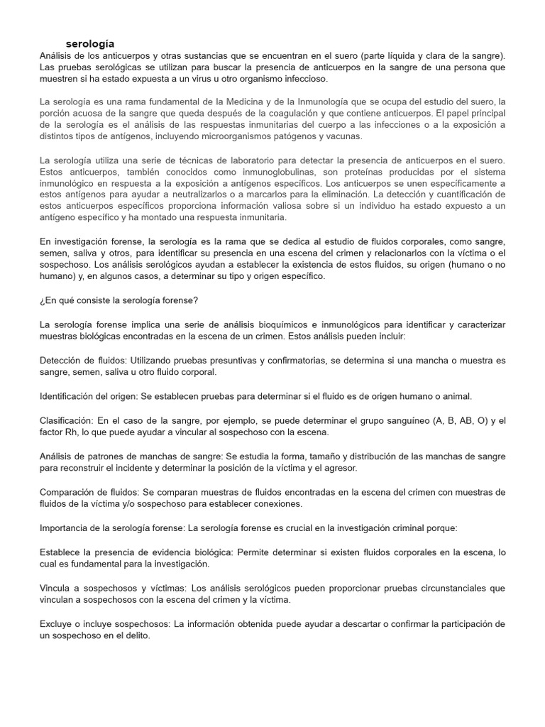 Serología Tarea de Invetigacion Forence | PDF | Perfiles de ADN ...