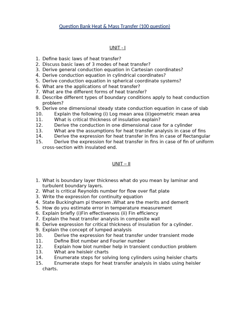 Question Bank HMT (1) | PDF | Heat Transfer | Thermal Conduction