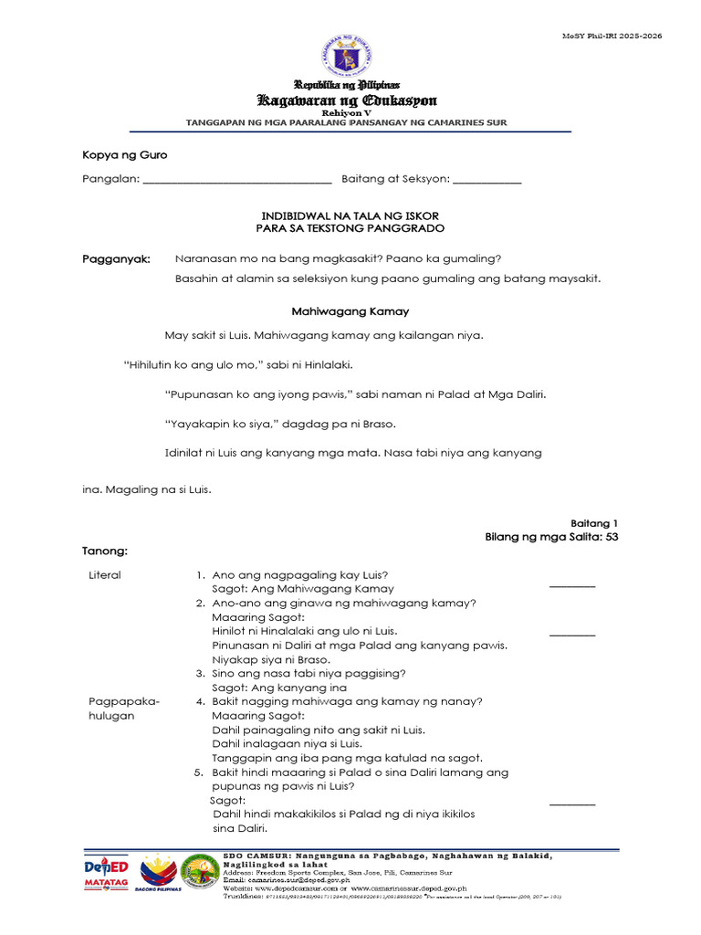 MoSY Grade 1 Filipino Teacher - S & Learner - S | PDF