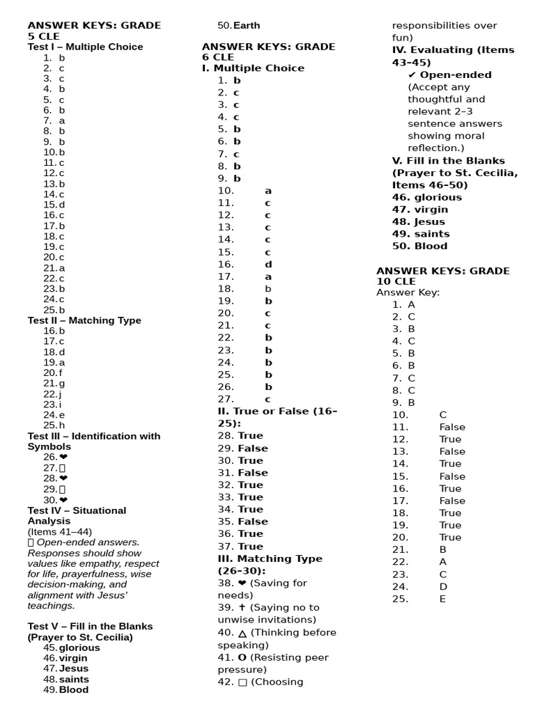 1st Monthly Answer Keys | PDF