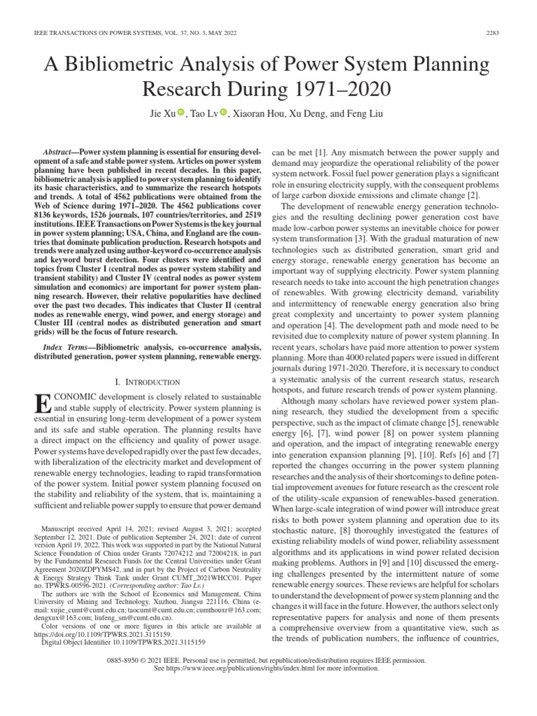 A Bibliometric Analysis of Power System Planning Research During ...