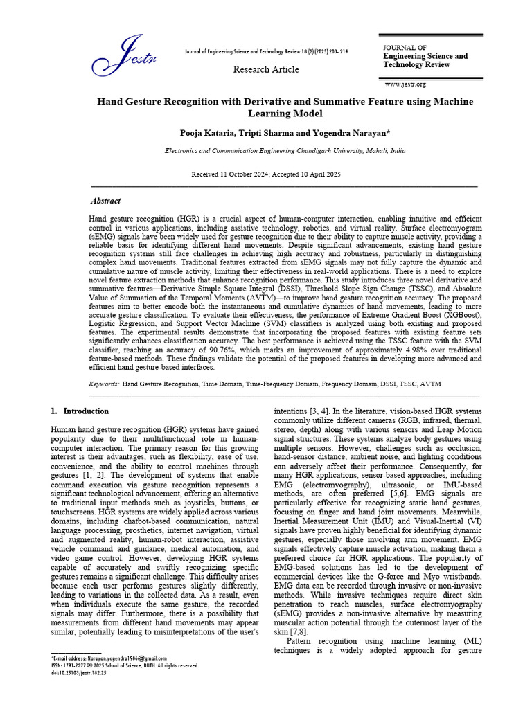 Hand Gesture Recognition With Derivative and Summative Feature Using ...