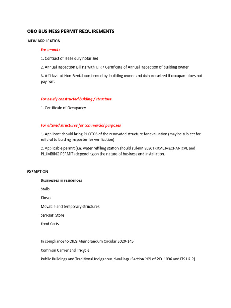 Obo Business Permit Requirements 1 | PDF