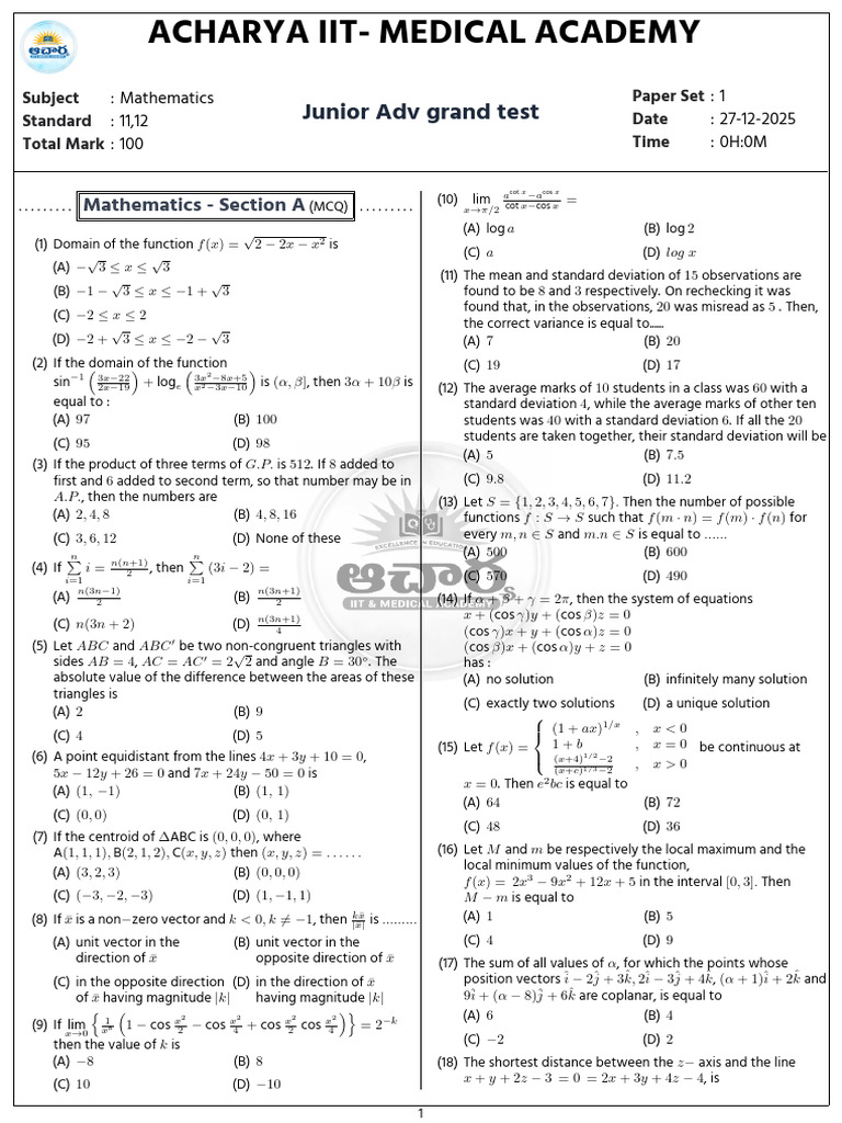 Junior_Adv_grand_test_1008698_1_1766820372 | PDF | Standard Deviation ...