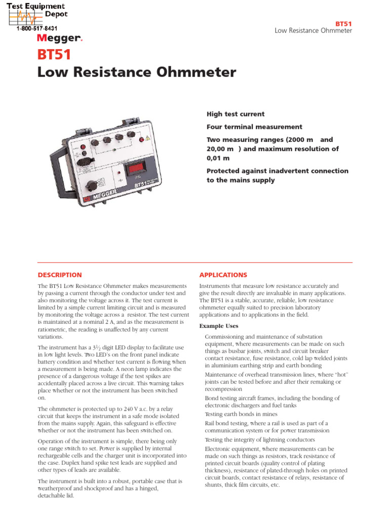 Megger Low Resistance Ohmmeter 2 | PDF | Electrical Resistance And ...